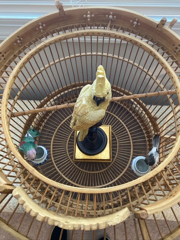 Vintage Round Asian Carved Bamboo/Wooden 36” x 20" Bird Cage | eBay