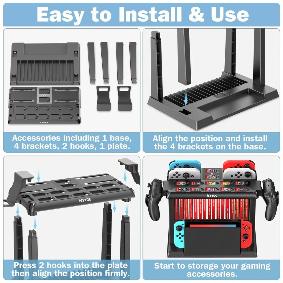 Switch Joy-Con Charging Dock Storage Tower 28 Game Slots Pro Controller ...