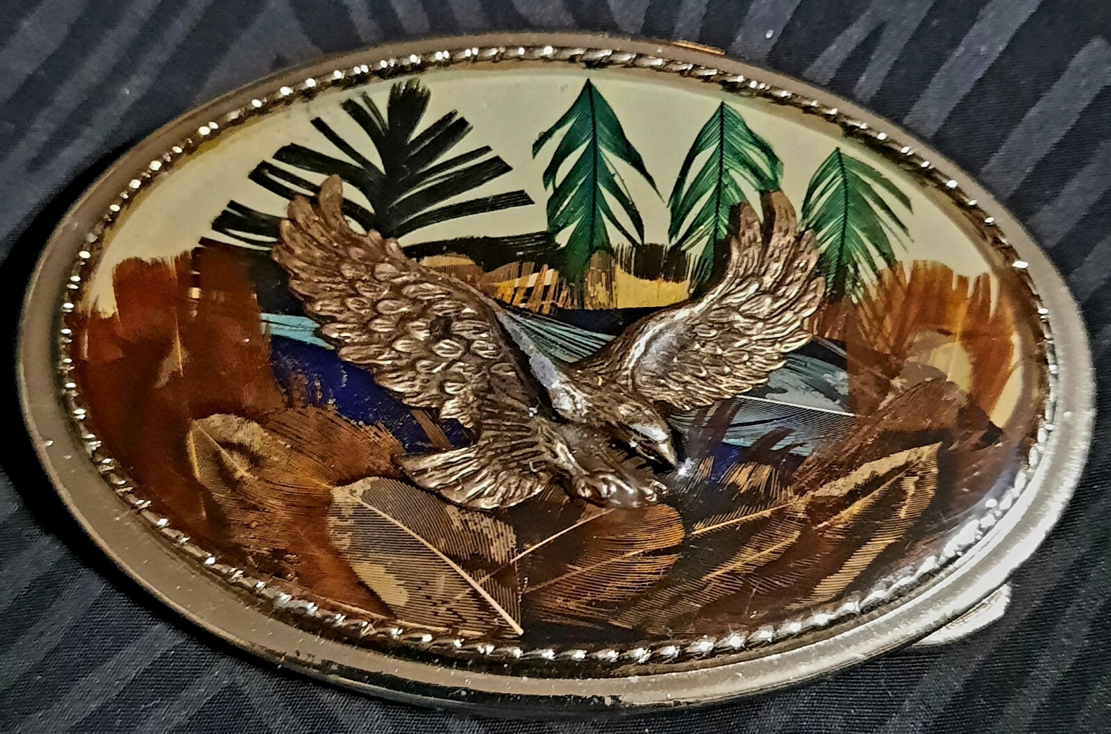 Vintage BEAVER BUCKLE COMPANY Western Resin Inlayed EAGLE Belt Buckle 4 ...