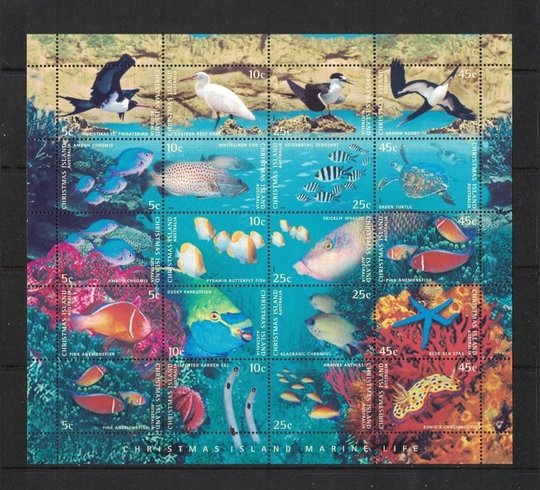 1998 Christmas Island Marine Life Stamps Block of 20 SG 443/62 MUH | eBay