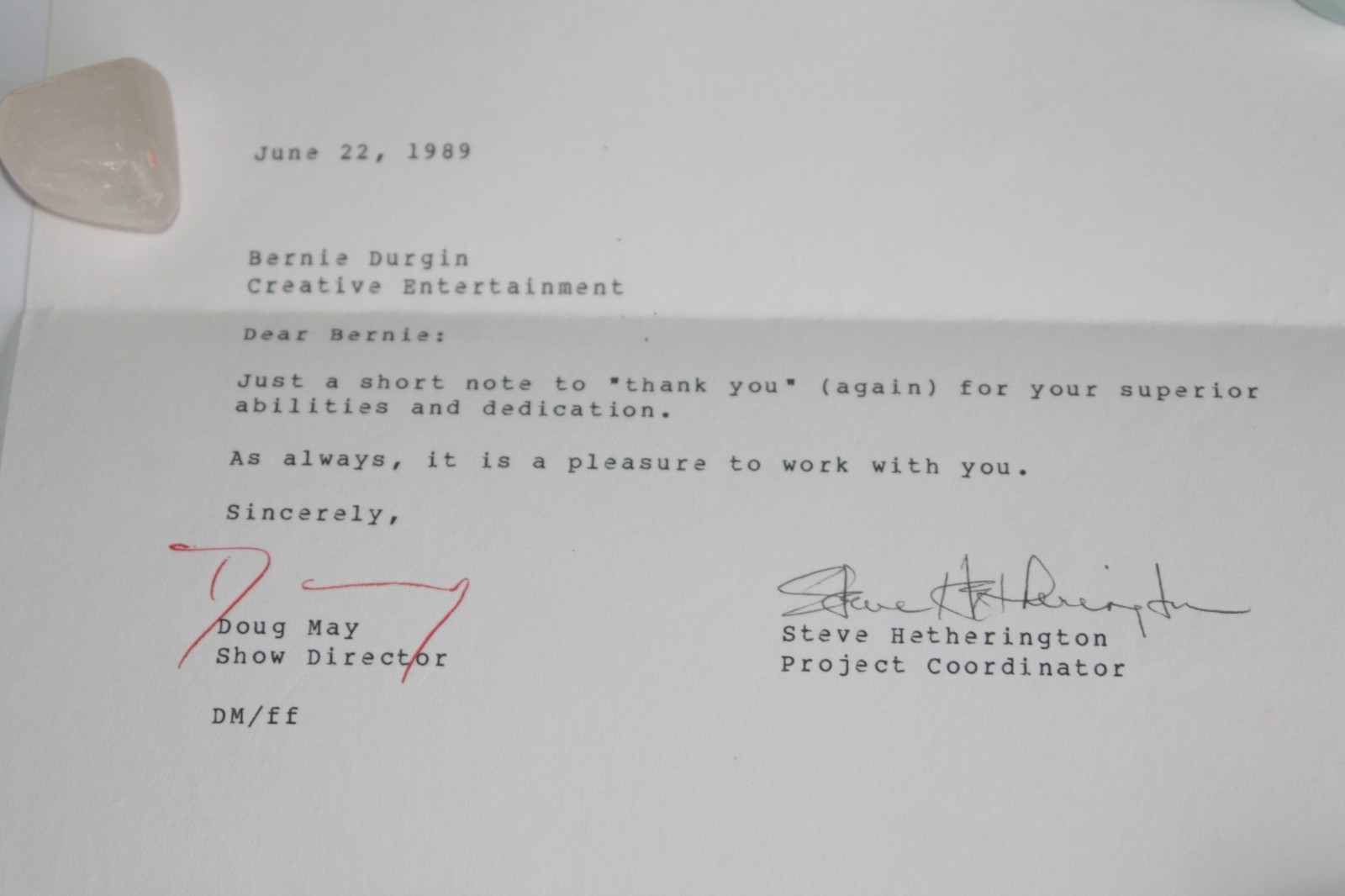 RARE DISNEY WORLD 1989 SIGNED LETTER DOUG MAY VP STEVE HETHERINGTON ...