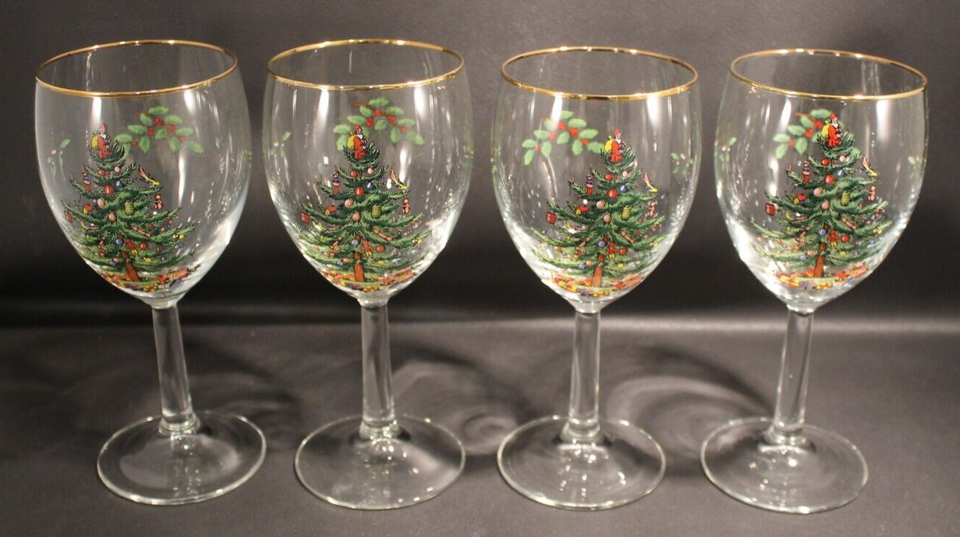 Spode Christmas Tree Glasses Goblets * Set of 4 * GREAT CONDITION 7 1/4 ...