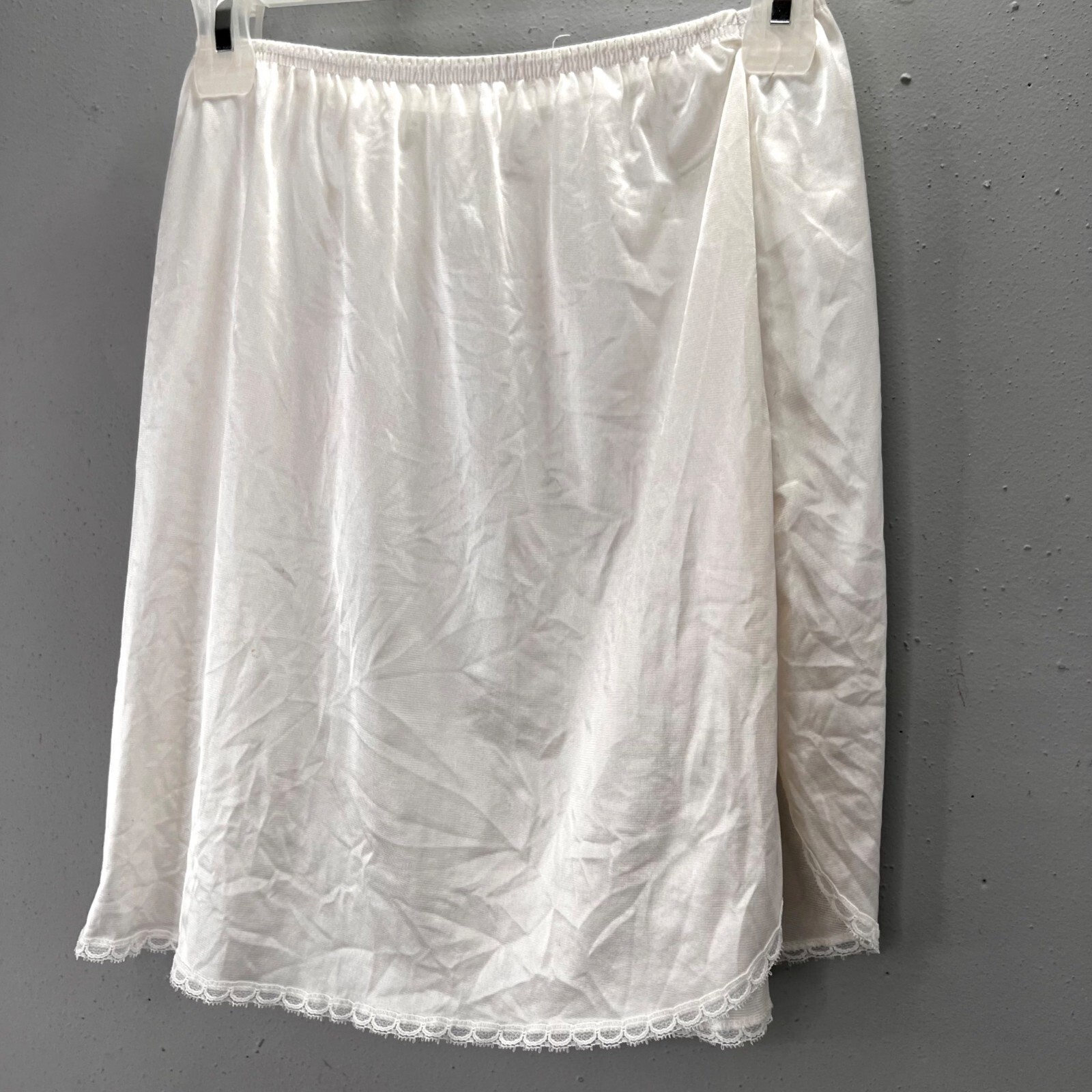Vintage Half Slip White Satin Lace Trim size S M Elas… - Gem
