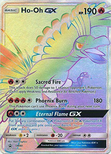 RAINBOW Ho-Oh GX HYPER RARE FULL ART Pokemon SM80 Black Star Holo Promo ...