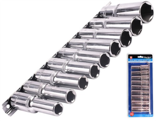 Bluespot Metric Deep Socket Set/ Long Reach Sockets On Rail 1/2" Drive ...