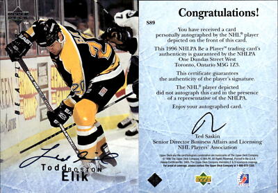 1995-96 Be A Player Autographs #S89 Todd Elik - NM-MT | eBay