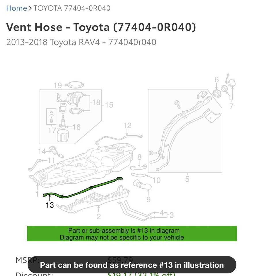 Genuine Toyota Fuel Tank Vent Hose 77404-0R040 | eBay