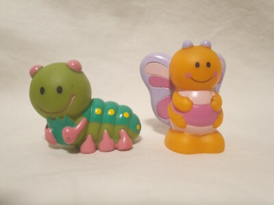 2 X small pvc rubber toys Butterfly and worm grub Caterpillar bath toy ...