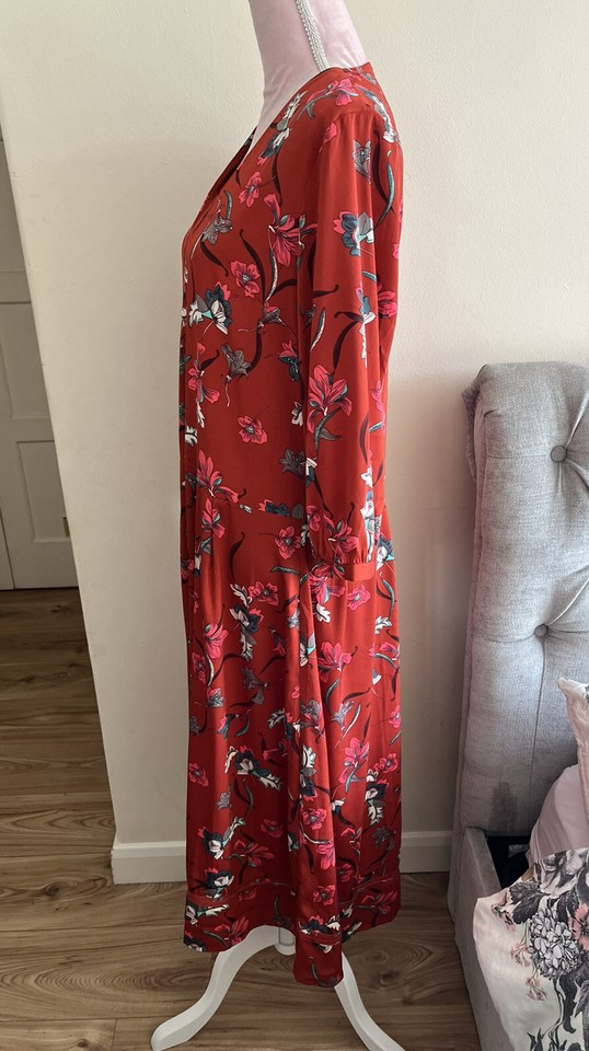 Hush Liv Botanical Midi Tea dress Size 12 Rust Red floral print ...