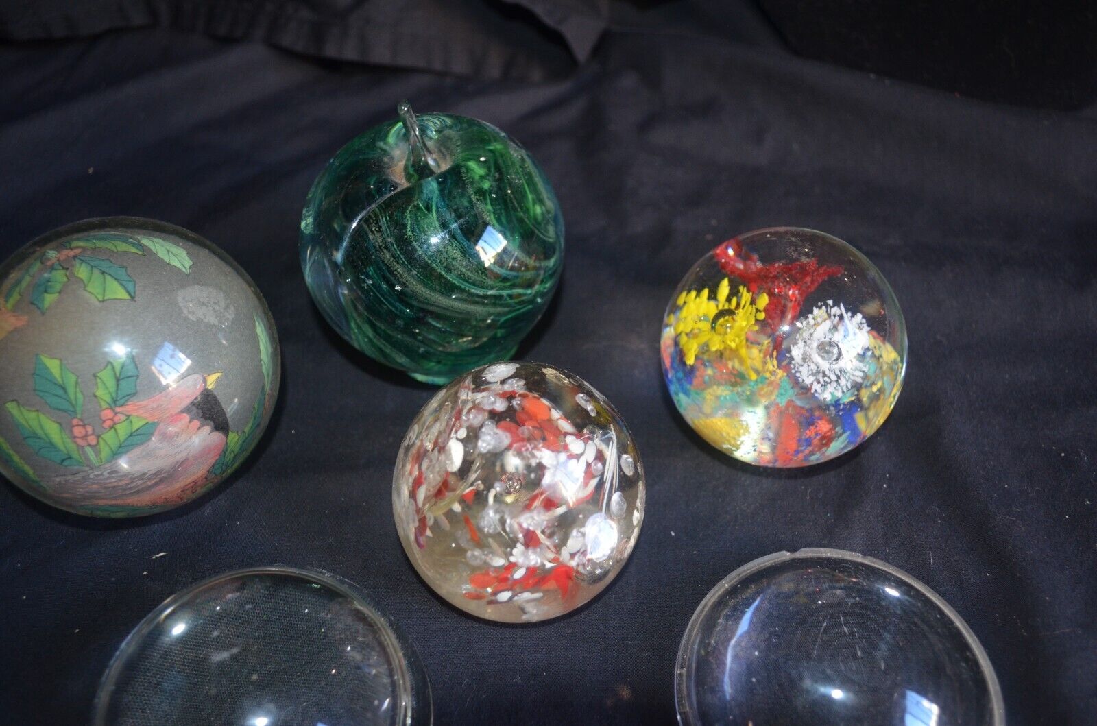 Lot of 6 Heavy Glass Paperweights Collection art Glass 2 Magnifiers | eBay