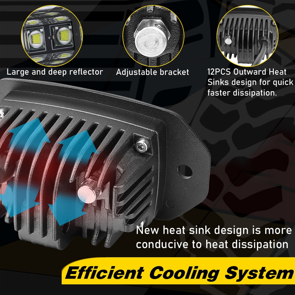 2x3/4" Amber Flush Mount LED Work Light Bar Flood Cube Pods Driving Off ...