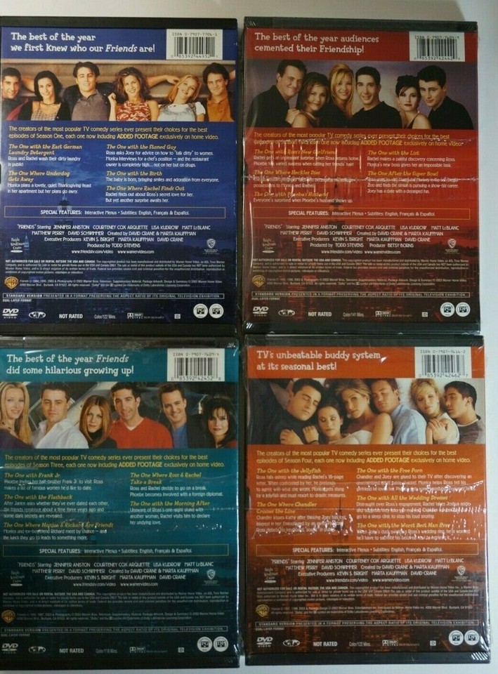 Friends DVDs Season 1- 4 Top Five Episodes from each Season Discs 2,3,4 ...