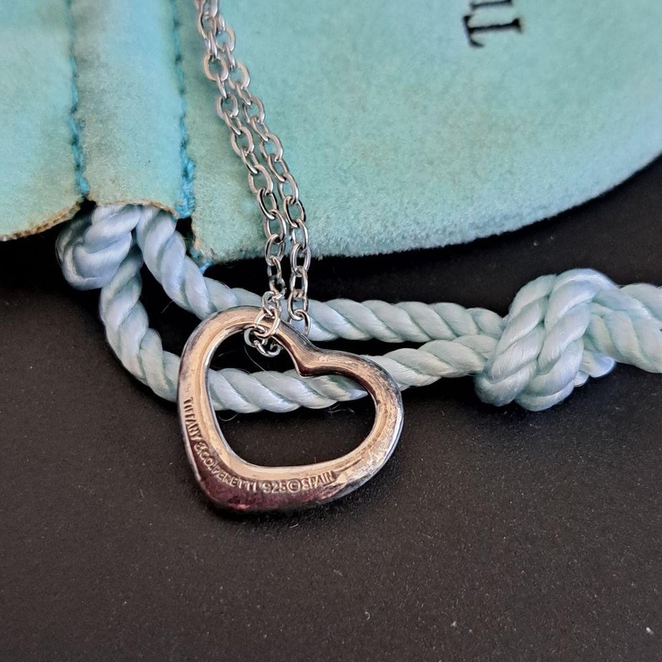 Tiffany and Co. Open Heart Pendant Necklace Silver Used Authentic R117 ...