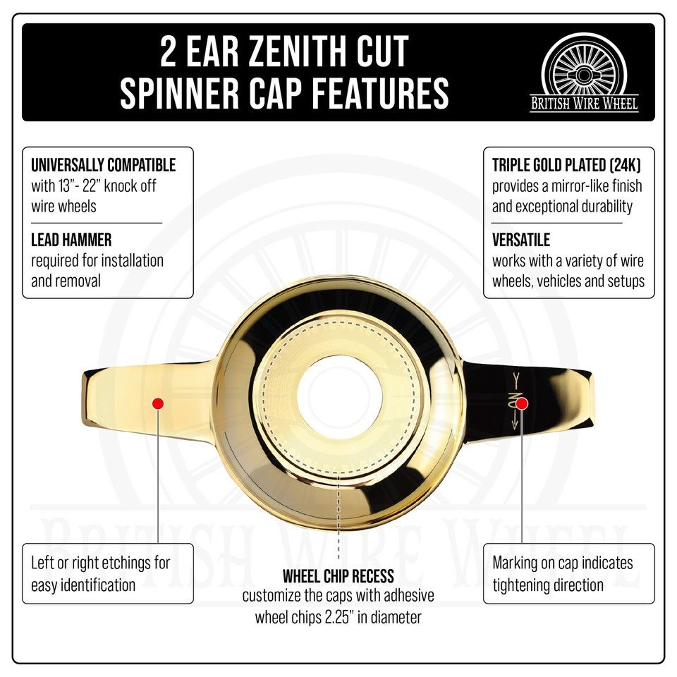 Gold KO Spinner Caps with Zenith Gold & Black Wire Wheel Chip Emblems ...