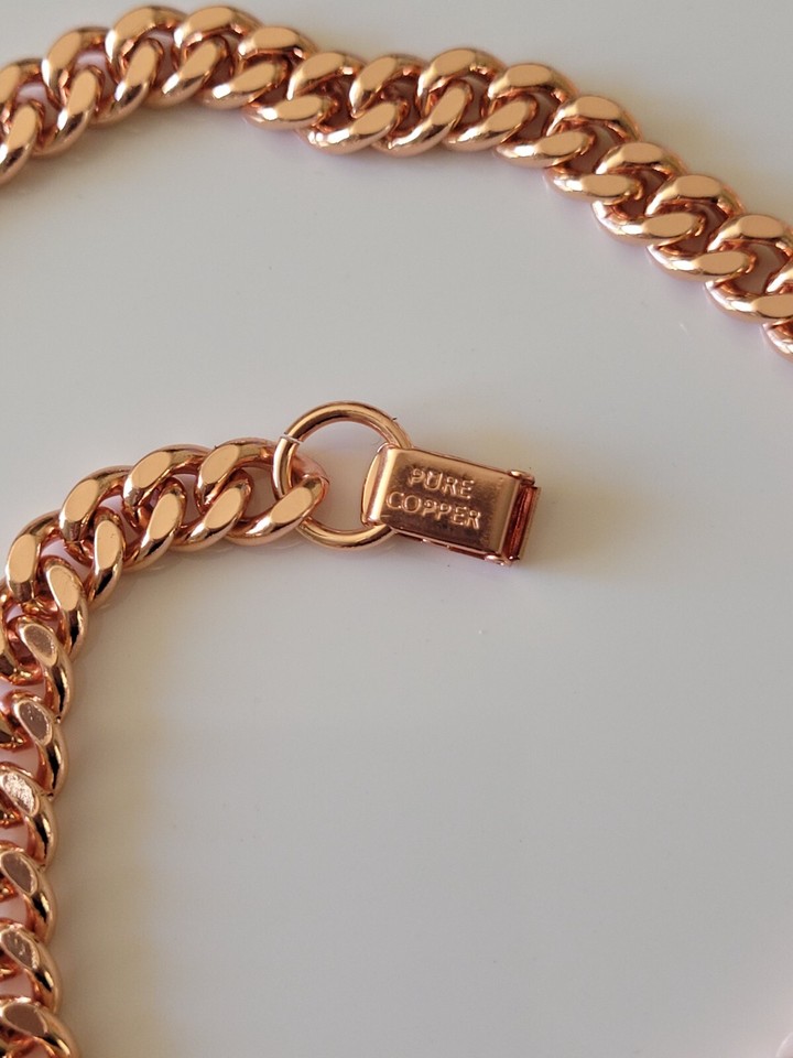 Pure Solid Copper 8mm Cuban Chain Necklace Curb Link Arthritis Pain 24 ...