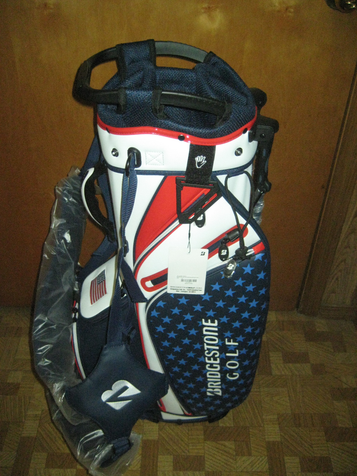BRAND NEW Bridgestone Spring USA Stand bag 6 way top red/white/blue USA ...