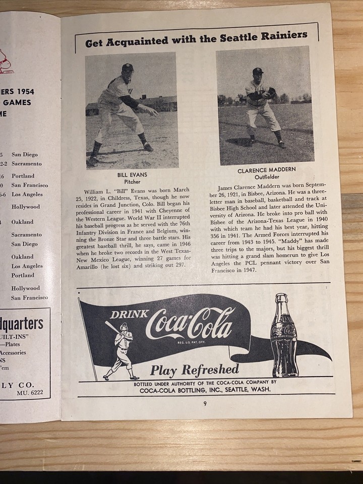 Vintage 1954 Seattle Rainiers vs Hollywood Stars - Program Scorecard | eBay