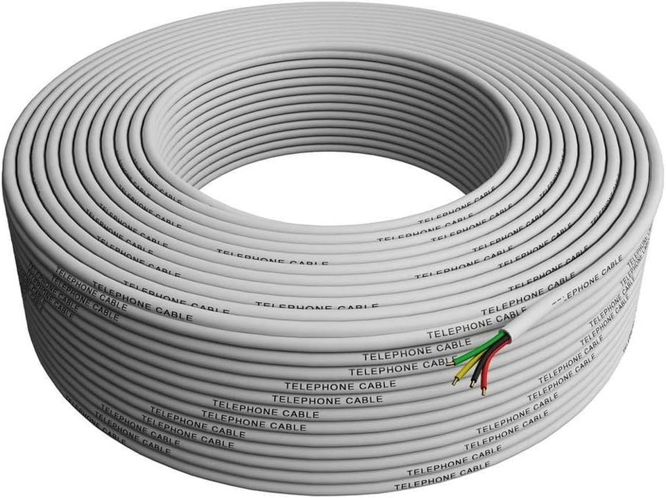 Phone Cable 300Ft Rounded White Roll (100M Long) 4X1/0.4 26 AWG Gauge ...