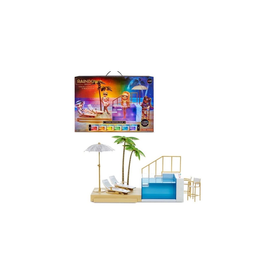 Rainbow High Color Change Pool & Beach Playset : 7-in-1 Light-Up ...