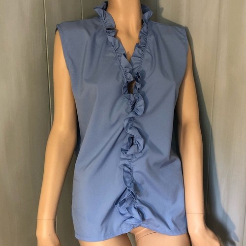 Blue sleeveless ruffle collar top, button front, 2XL, Unbranded | eBay