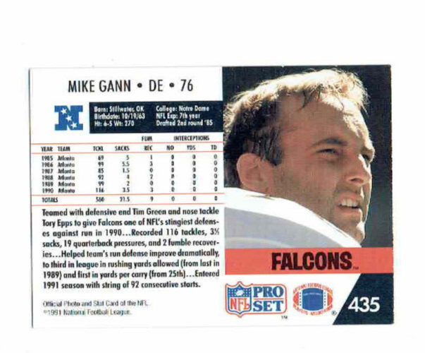 Mike Gann Atlanta Falcons #76 DE #435 NFL Pro Set 1991 Football Card | eBay