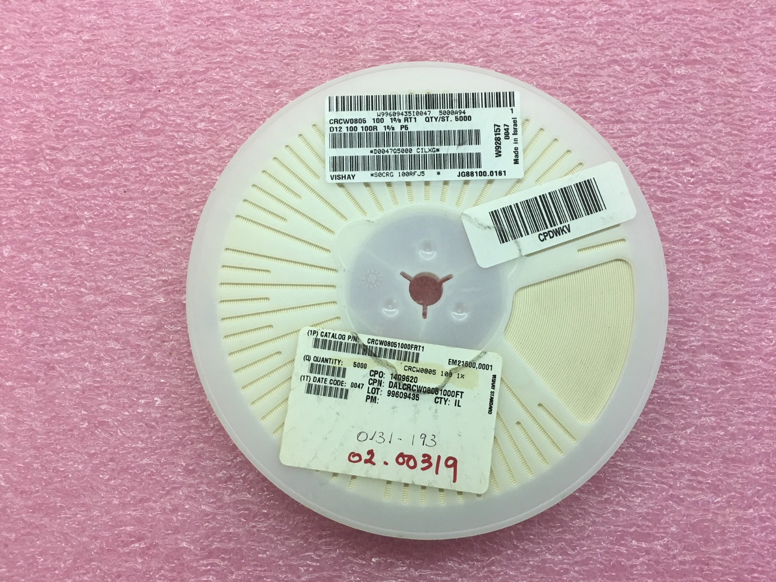 (5,000 PIECE REEL) CRCW08051000FRT1, Vishay, RES SMD 100 OHM 1% 1/8W ...