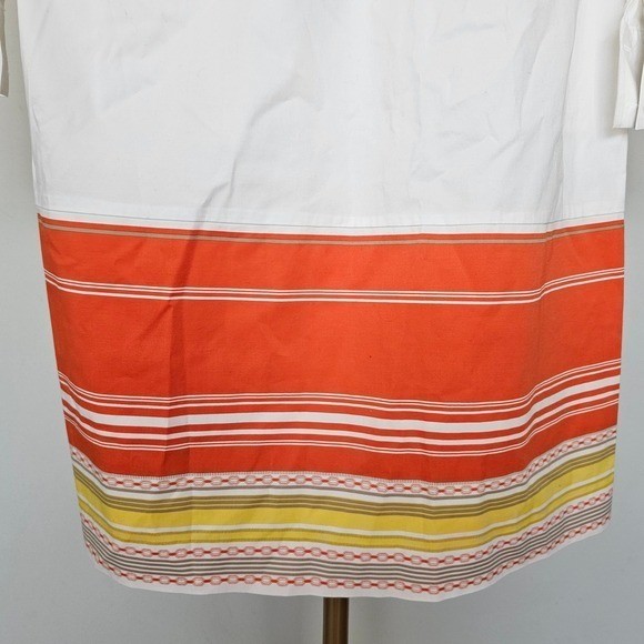 Ann Taylor White Collared Shirt Dress w/Orange Hemlin Cotton Blend ...