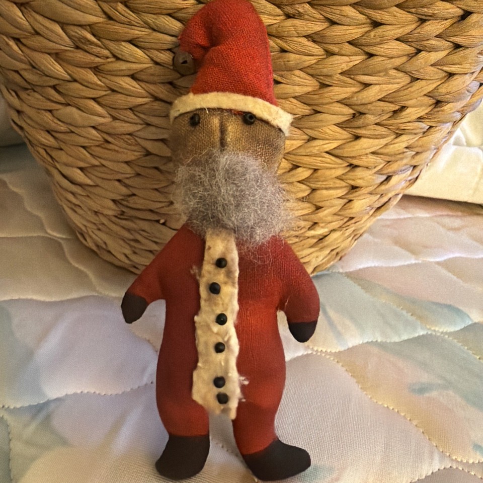 Primitive~Folk Art~Christmas Winter Handmade Fabric Santa Holiday Decor ...