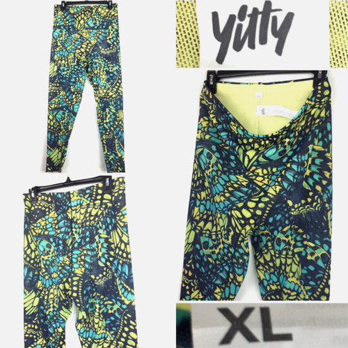 Yitty Womens XL (30-32 in Waist) Green Yellow Butterfly Mesh Leggings ...