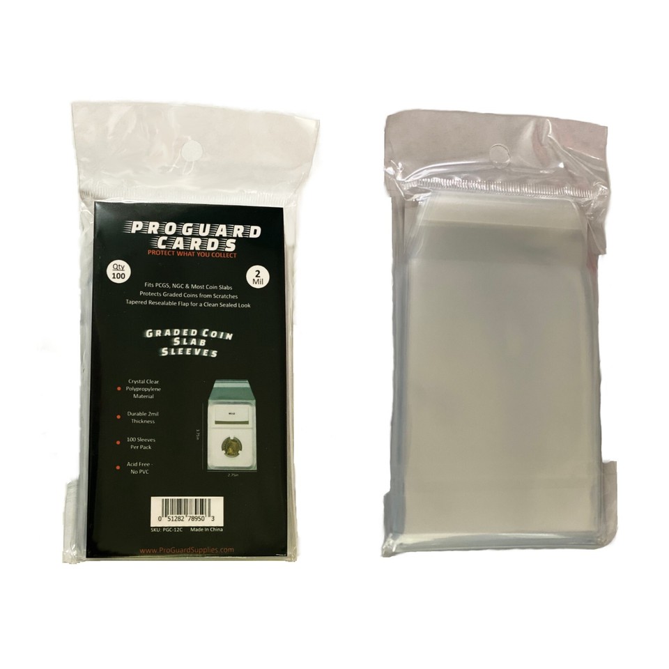 500 Graded Coin Slab Sleeves Resealable Tapered Flap 2Mil Thickness 100 ...