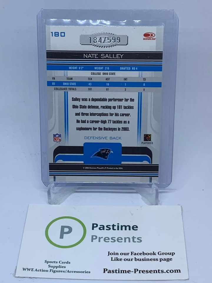 2006 Donruss Gridiron Gear #180 Nate Salley RC /599 Carolina Panthers ...