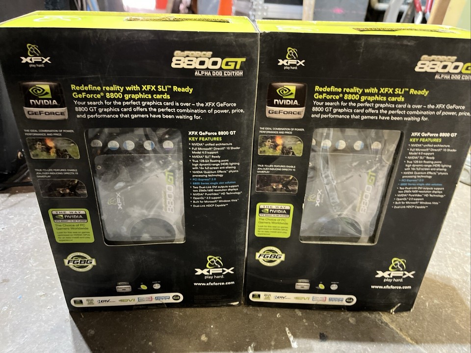 TWO (2) XFX NVIDIA GeForce 8800 GT Alpha Dog Edition 256 MB DDR3 New In ...