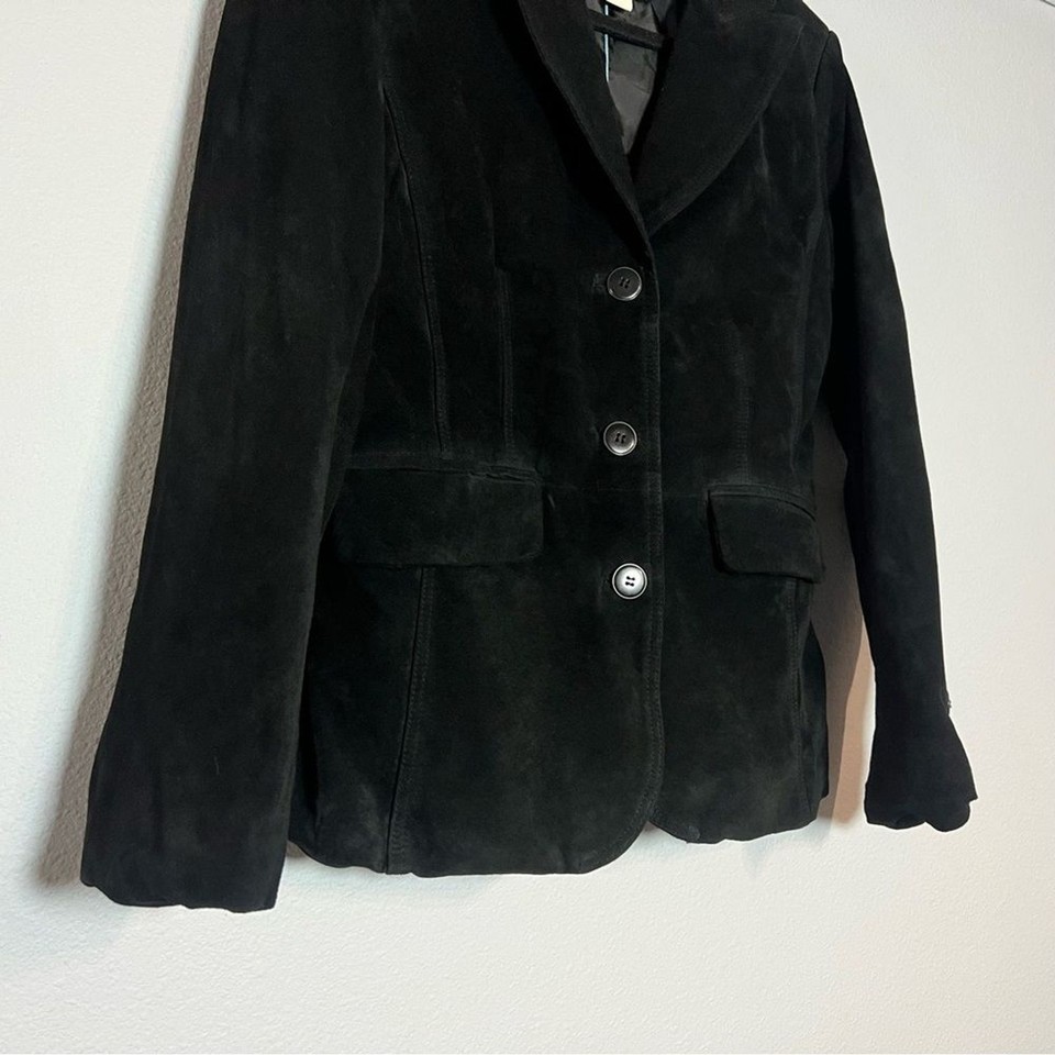St. John's Bay Washable Suede Blazer Jacket Black Button Front Size ...