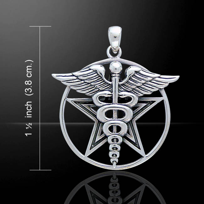 Pagan Wiccan Pentacle Caduceus 925 Sterling Silver Pendant Fine Amulet ...