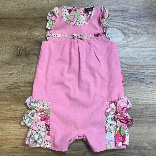 Rabbit Moon Romper Baby Girl Size 9-12 Months Jumper Floral Ruffle Pink ...