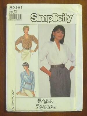 SIMPLICITY PATTERN - 8390 LADIES WRAP BLOUSE TOP SHAWL COLLAR PEPLUM SZ ...