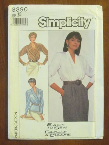SIMPLICITY PATTERN - 8390 LADIES WRAP BLOUSE TOP SHAWL COLLAR PEPLUM SZ ...
