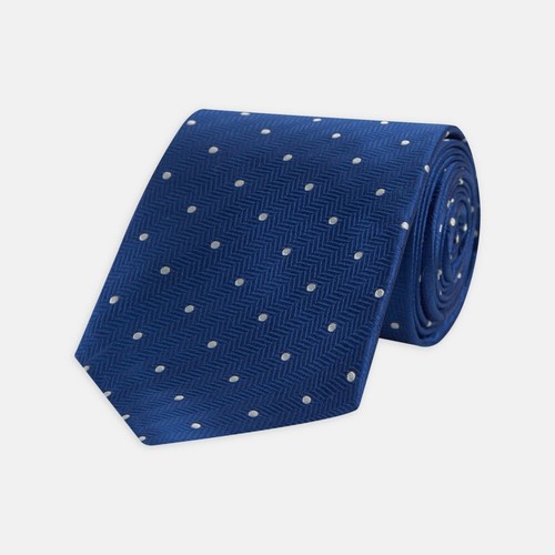 $315 NWT TURNBULL & ASSER Dk Royal Blue 3.75" herringbone white spot ...