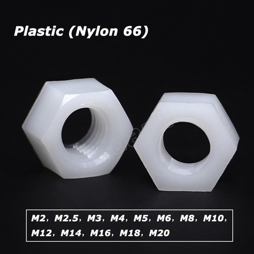 White Nylon Plastic Hex Full Nut Hexagon Nuts M2,2.5,3,4,5,6,8,10,12,14 ...