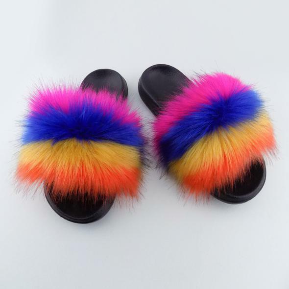 Cozy Faux Fur Slide Slippers–Women’s Fluffy Open Toe Slipper-Soft Plush ...
