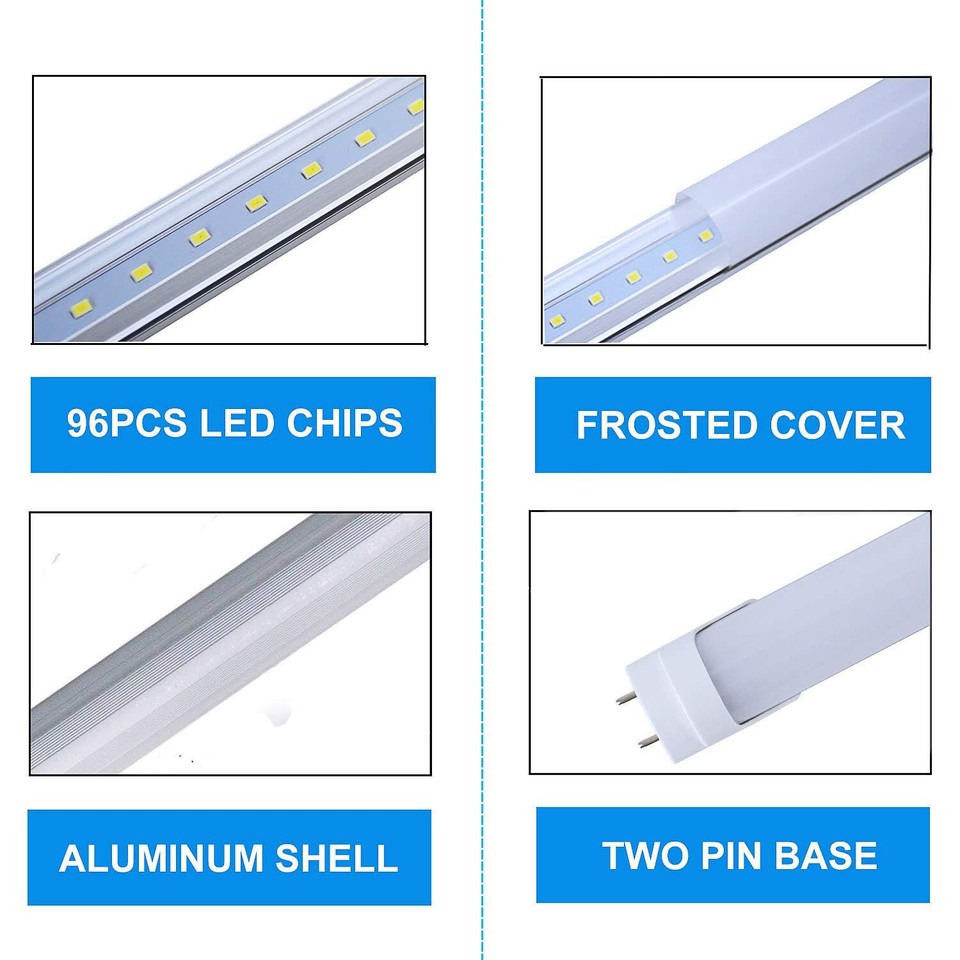 4FT T8 LED Tube Light Ballast Bypass Single End Power 22W 6500K 25 Pack ...