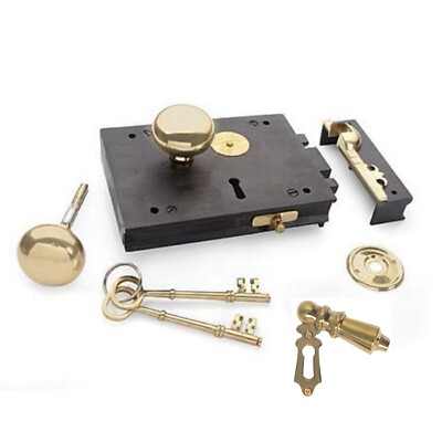 RIGHT HAND Wrought Iron Colonial Carpenters Rim Lock with Brass Knobs ...