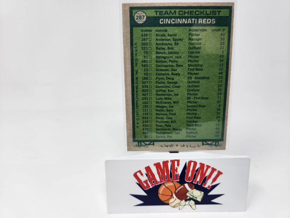 1977 Topps Baseball #287 Cincinnati Reds Rose, Bench Team Checklist ...