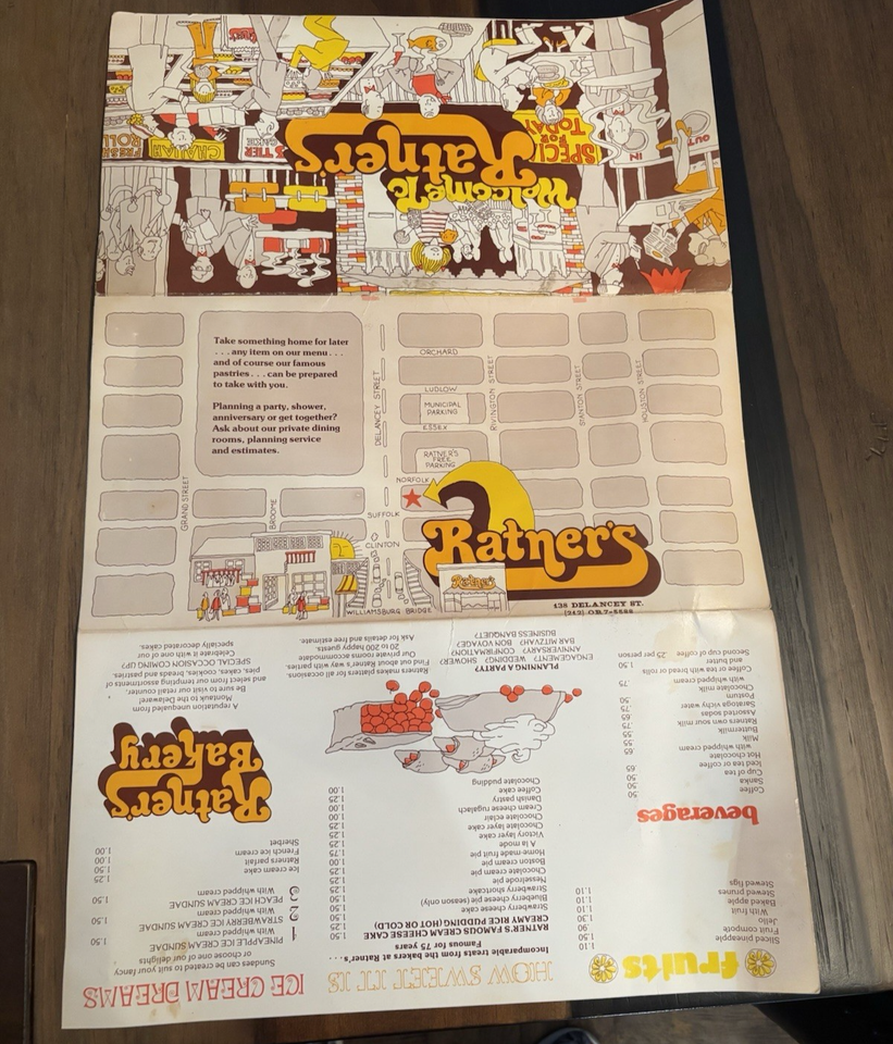 Ratner's Menu from 138 Delancey Street, New York City - Used | eBay