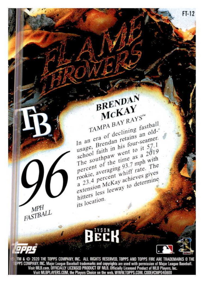 2020 Topps Fire Flame Throwers Gold Minted Brendan McKay FT-12 | eBay