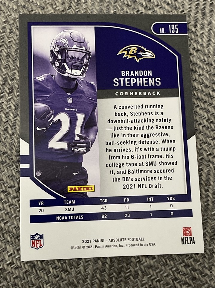 2021 Panini Absolute Brandon Stephens Rookie Baltimore Ravens RC #195 ...