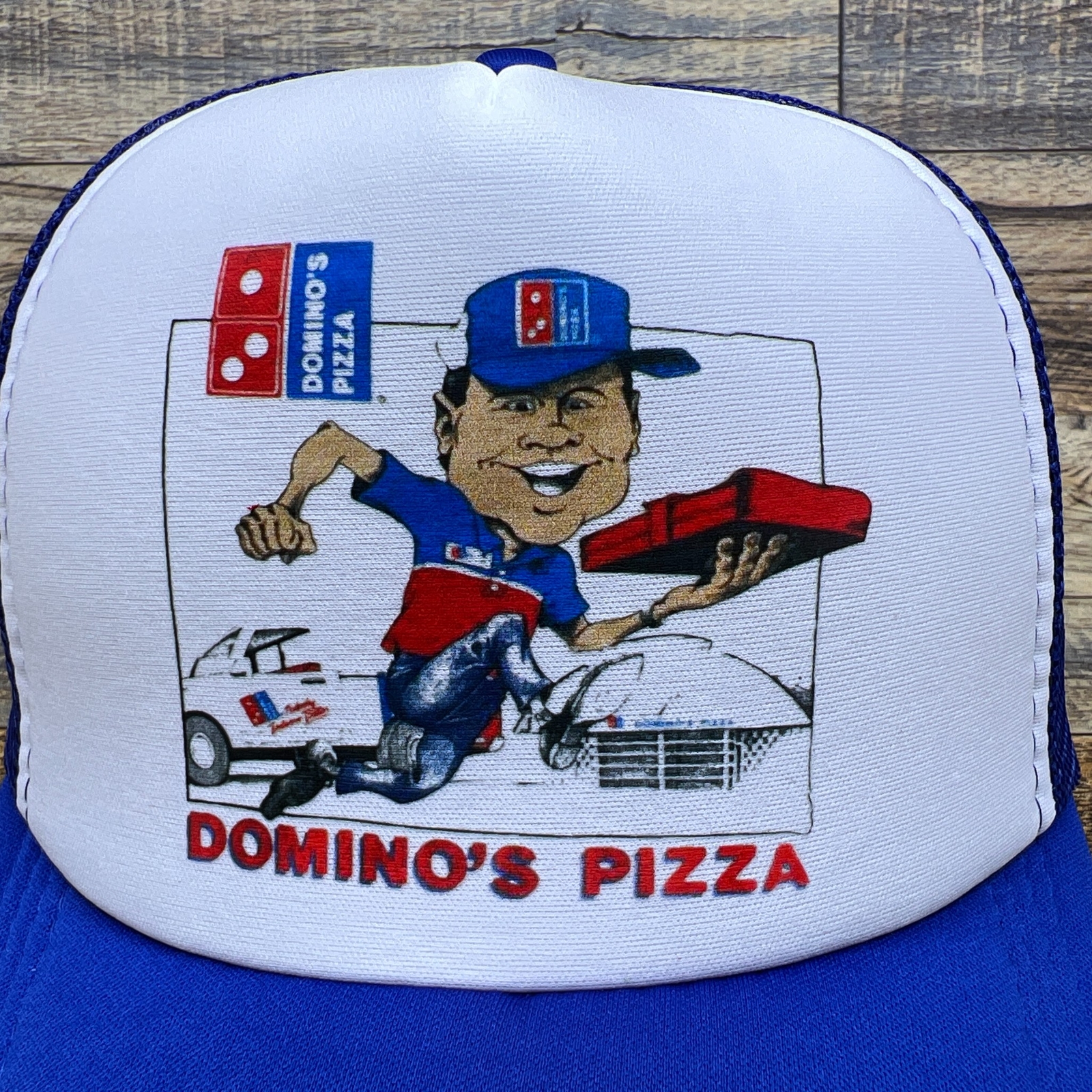 Dominos Pizza Mens Trucker Hat Blue Snapback Retro 80s Cartoon Baseball ...