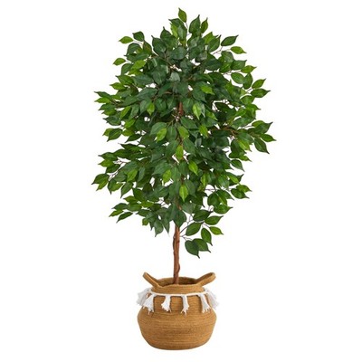 4' Ficus Artificial Tree in Natural Cotton Woven Planter, Tassels | eBay