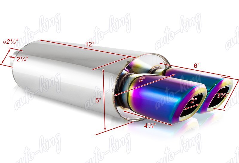 UNIVERSAL 3" REMIS STYLE DUAL SQUARE RAINBOW TIP 2.5" INLET T304 ...