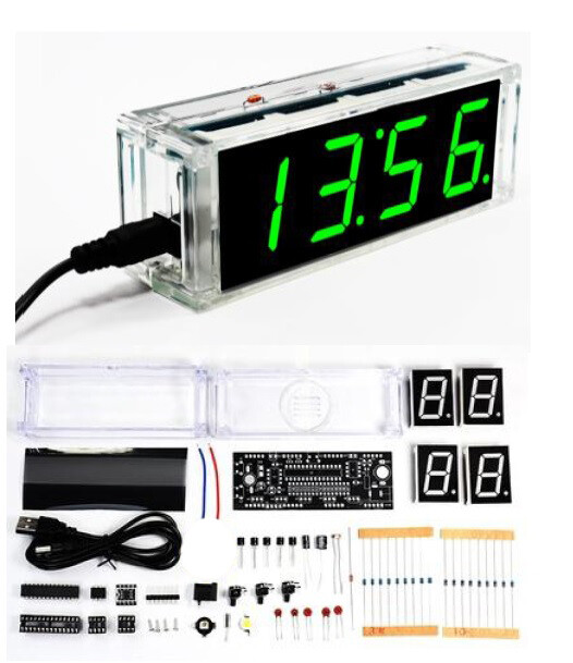 4-LED Digital Electronic Alarm Clock DIY Time Date Temperature and ...